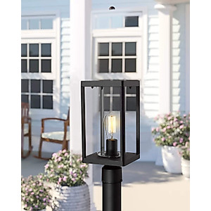 Beionxii Outdoor Post Lantern, 20inch Large Modern Lamp Post Light Fixture Exterior Pillar Lights with Pier Mount Base, Black Cast Aluminum w/Clear Cylinder Glass - A291P-2PK