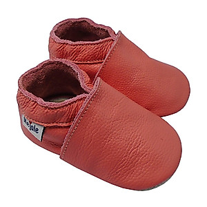 Mejale Baby Soft Soled Leather Moccasins Anti-Slip Infant Toddler Shoes First Walkers(Watermelon Pink,6-12 Mos)