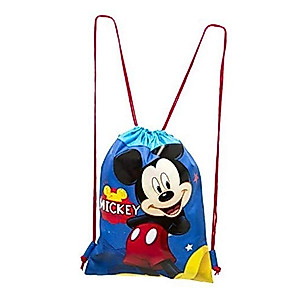 Disney Mickey and Minnie Mouse Drawstring Backpacks Plus Lanyards with Detachable Coin Purse and Autograph Books (Set of 6) (Pink Blue)