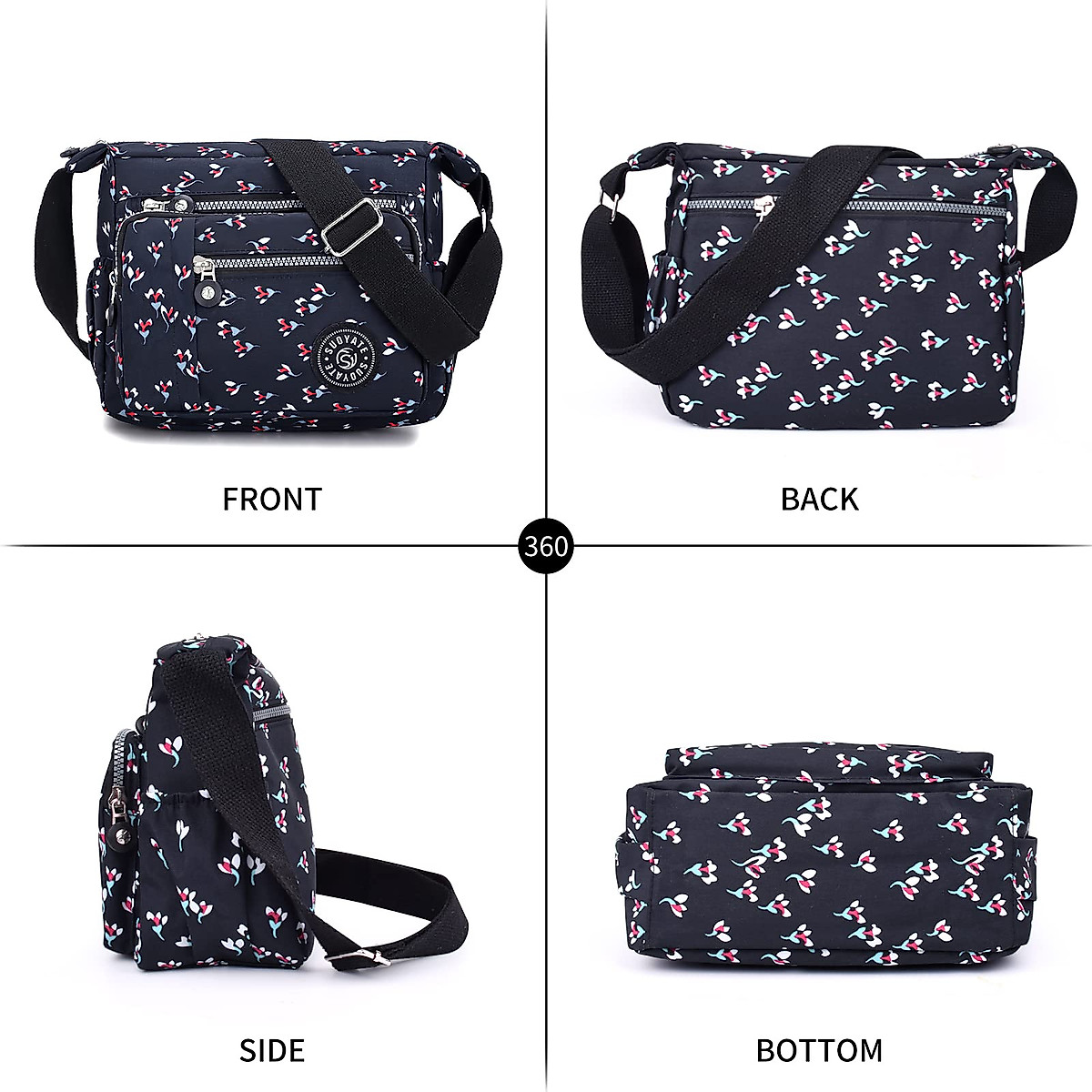 LassZone Lightweight Nylon Crossbody Bag for Women Multi-pocket Satchel Shoulder Bag Ladies Travel Handbags Waterproof Messenger Bag