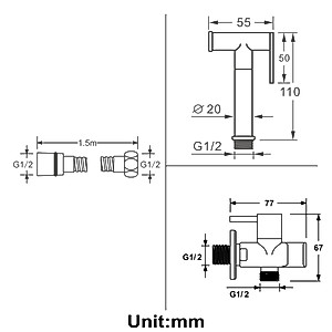 WRKMH Hand Held Bidet Sprayer for Toilet, Black and Brushed Gold Toilet Sprayer Attachment Wall Mounted Cloth Diaper Sprayer Single Cold Brass Handheld Bidet Sprayer with 59 Inch Shower Hose