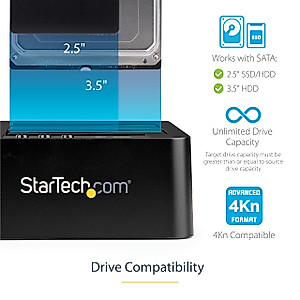 StarTech.com Standalone Hard Drive Duplicator, External Dual Bay USB 3.0 (5 Gbps) / eSATA to 2.5/3.5" SATA III HDD/SSD Cloner/Copier, Hard Disk Docking Station, Cloning/Recovery (SDOCK2U33RE),Black