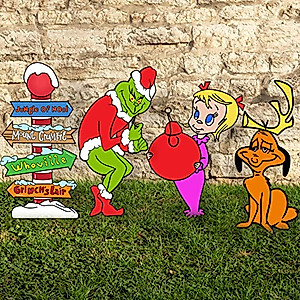 Grinch Christmas Decorations, 4PCS Yard Signs with Stakes, Grinch Cindy Max Whoville Sign for Xmas Garden Lawn Decor, Grinch Stealing Christmas Decor Party Supplies Holiday Decorations Outdoor