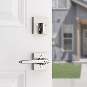 Kwikset 991 Halifax Keyed Entry Lever and Single Cylinder Deadbolt Combo Pack featuring SmartKey Security in Satin Nickel