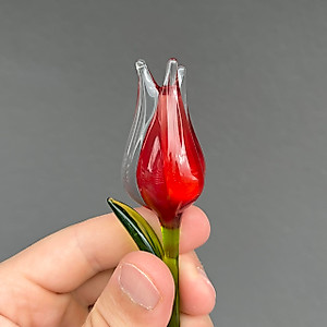 Red Glass Tulip Flower - Tulip Ornaments Figurine - Blown Flower Sculpture - Art Decor for Garden - Decoration for Plants - Flower Gifts