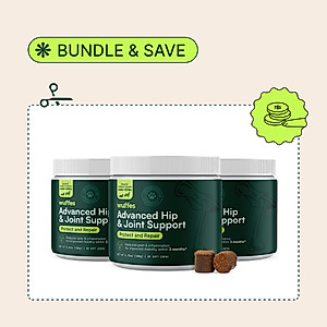 Wuffes Chewable Dog Hip & Joint Supplement - Glucosamine & Chondroitin Chews - Dog Joint Supplements & Vitamins - Extended Joint Care (Small&Medium Breeds (0-65 lbs), 180 Chews (Pack of 3))