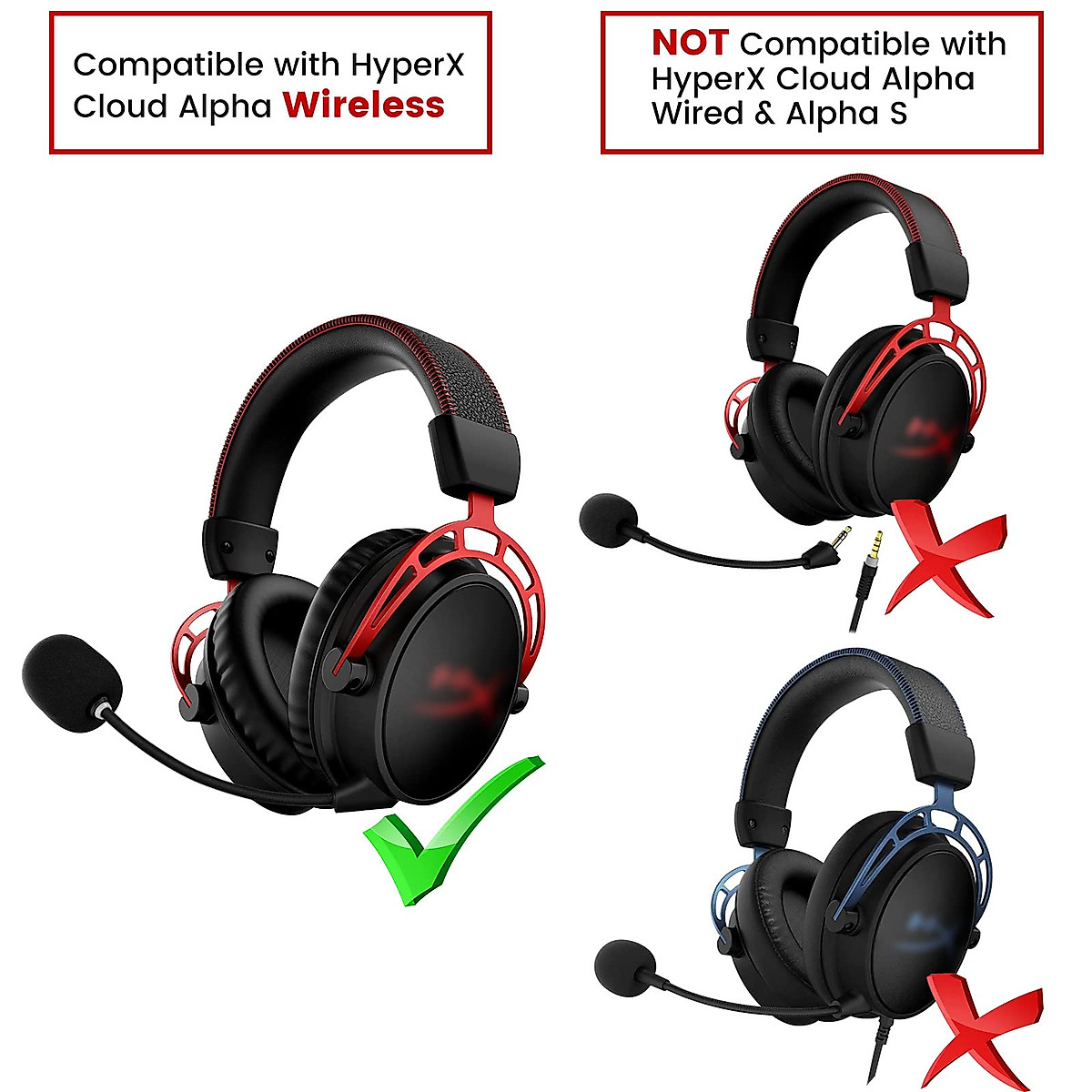 Mic Replacement for HyperX Cloud Alpha Wireless Gaming Headset, 3.5mm Detachable Noise Cancelling Microphone with LED Mute Indicator for PC, Xbox One, PS4, PS5 Black