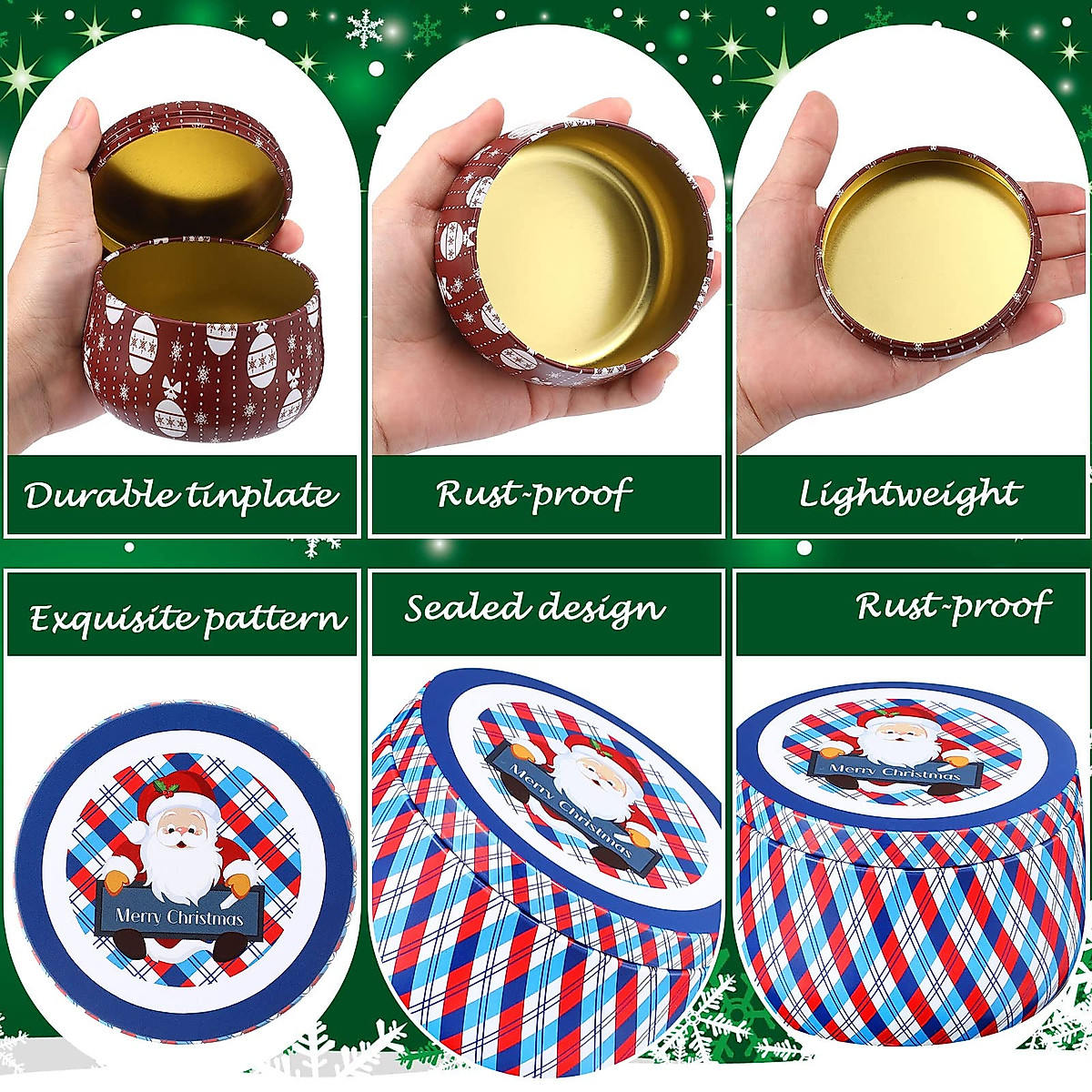 Yungyan Christmas Candle Tin Cans Set Metal Candles Tin Gifts Jars with Lids 8 oz Christmas Cookie Tins Candle Containers for Candle Making Storing Biscuits Tea Party Favors (12 Pcs)
