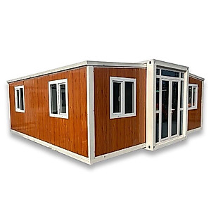20ft Portable Container Prefab Mobile House with 2 bedrooms, 1 Bath, Kitchen, Windows and Doors (Customizable) for Outdoor Use, Adult Living and Storage with Steel Frame.