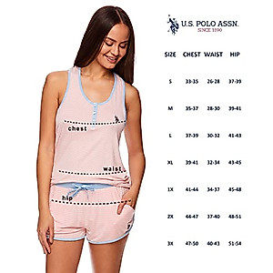 U.S. Polo Assn. Womens Racerback Tank Top and Pajama Shorts with Pockets Lounge Sleep Set Pink Large