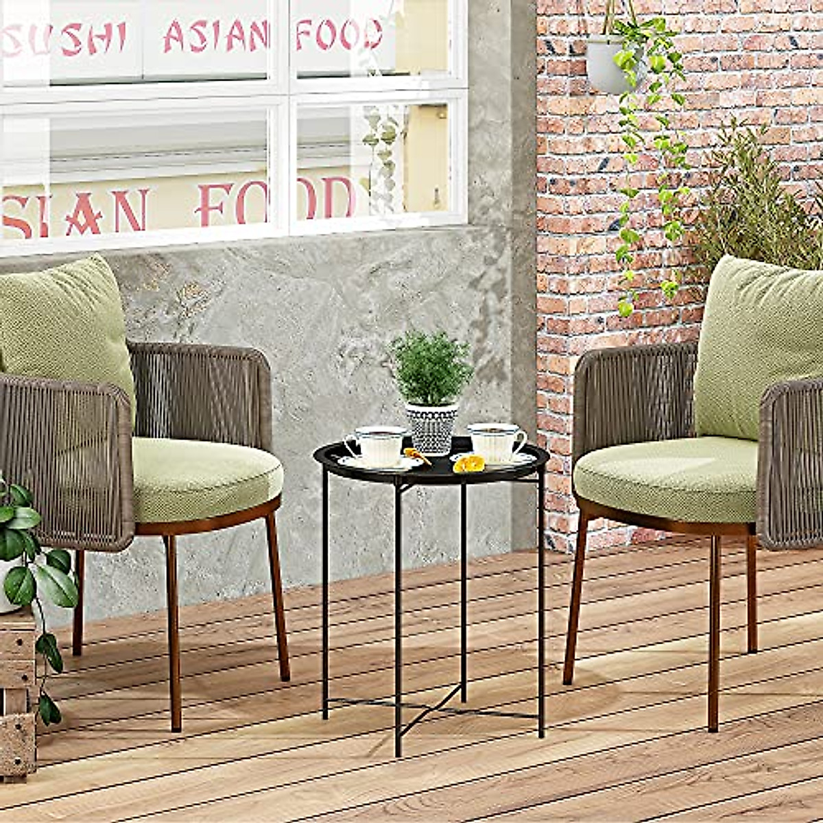 JERAOL Round Side Table Set of 2 with Storage, Metal End Table for Living Room Bedroom and Outdoor,Easy to Clean Strong and Durable Iron Sofa Table for Small Space, Easy Assembly