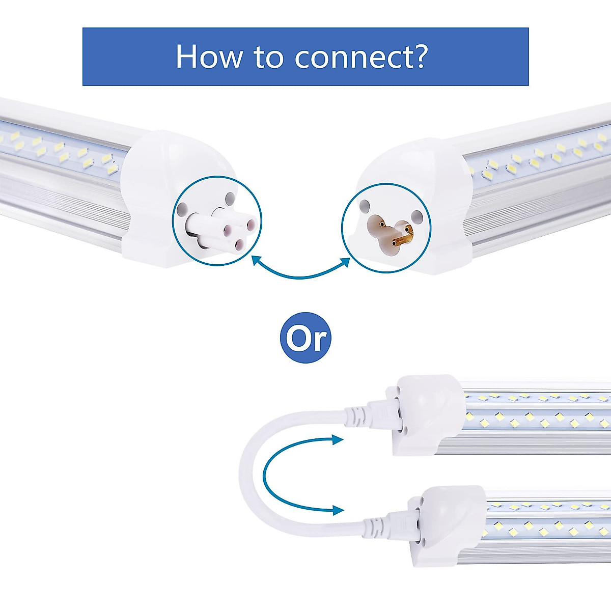 JOMITOP 8 Ft Integrated LED Tube Light 120W T8 V Shaped 96" Four Row 14400 Lumens(300W Fluorescent Equivalent) Clear Cover Super Bright White 6500K Pack of 6