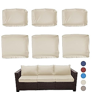 SUSIE'S GARDEN 6p Outdoor Cushion Slipcovers Outdoor Patio Cushions Covers Replacement Waterproof with Zipper for 3-Seat Outdoor Rattan Sofa Patio Furniture Cushion Covers Grey, Covers Only