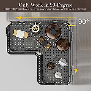 Nieifi 2 Pack Adhesive Corner Shower Caddy Shelf Organizer Rack with Hooks, Rustproof Shower Shelf Basket for Inside Shower, Bathroom, Kitchen, Black