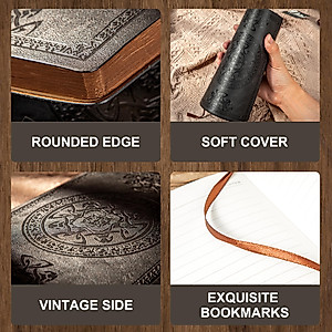 CAGIE Leather Vintage Journal for Men Soft Cover 256 Lined Pages Notebook 180 Lay Flat for Writing Travel Diary, 5.7'' x 8.3'', Black