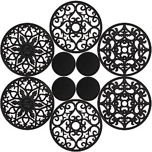 Studio Cornelia's 6 Decorative Heat Resistant Silicone Trivet Mats for Hot Pots, Pans and Dishes + 4 Coasters - Trivets Protect a Kitchen Table, Quartz Counter or Large Countertops from Heat