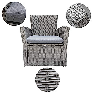 C-Hopetree Outdoor Single Sofa Chair for Outside Patio or Garden, All Weather Wicker with Cushion, Grey