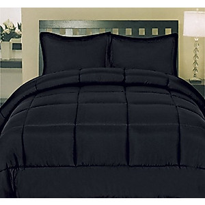 Sweet Home Collection 7 Piece Comforter Set Bag Solid Color All Season Soft Down Alternative Blanket & Luxurious Microfiber Bed Sheets, Black, Queen