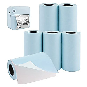 Augot Mini Printer and 6 Rolls Thermal Printer Paper Roll, Bluetooth Pocket Thermal Printer Inkless Portable Sticker Printer, 57mm x 30mm Sticker Printer Paper Roll Monochrome for 200dpi Mini Printer
