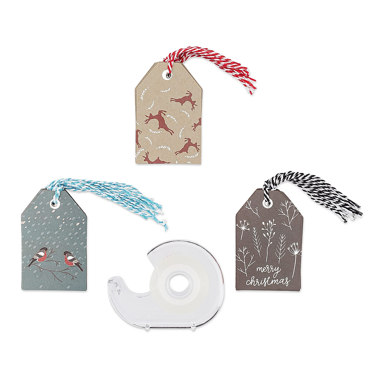 K-Kraft Elegant Christmas Wrapping Paper (Snow Birds-Deer-Ice Flowers/Printed Brown Kraft) 30" x15 Feet, 112.5 Square Feet Total with Tape and Tags