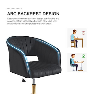 Nrizc Velvet Office Desk Chair, Upholstered Home Office Desk Chairs with Adjustable Swivel Wheels, Ergonomic Office Chair for Living Room, Bedroom, Office, Vanity Study (Black)