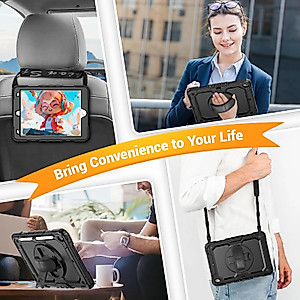 SEYMAC Case for iPad 9th/8th/7th Generation Case 10.2" 2021-2019, Full-Body Shockproof Heavy Duty Protective Case with Screen Protector, 360° Rotating Stand/Handle/Shoulder Strap for iPad 10.2, Black