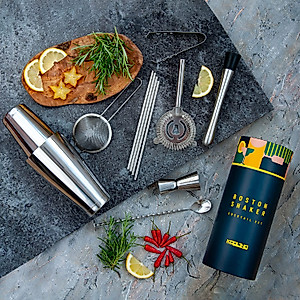 Boston Shaker Set Cocktail Kit, Full Bar Mixer Sets for Professional Bartender, Stainless Steel Drink Shakers Weighted Tin with Strainer Jigger Spoon Muddler Straws, Cocktails Lovers Gifts Women Men