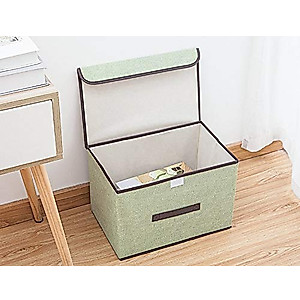 Elonglin Foldable Storage Basket, 2 Pack Lidded Storage Bins with Handle Organize Clothes Toys Book Universal Household Containers for Bedroom Wardrobe Clothes Office Shelf (Green)