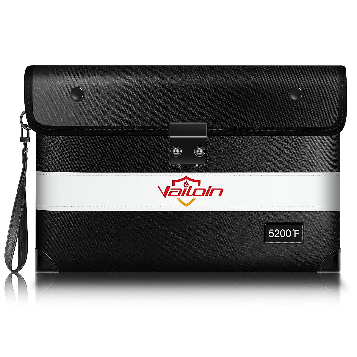 Vailoin Upgraded Lockable Fire Proof Money Bag for Cash,Locking Fireproof Envelope Bag with Water Resistant Zipper,Fire water Proof Small Bank Bag with Lock,Documents,Passport (11"x7.7",Black)