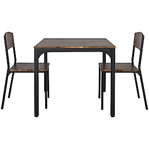 VEIKOUS Dining Set for Small Places, Space Saving Small Kitchen Table Set for 2, 3 Piece Dining Table Set for 2 Person, Chair Supports 220lbs, Metal Square Table and 2 Chairs Set,Rustic Black