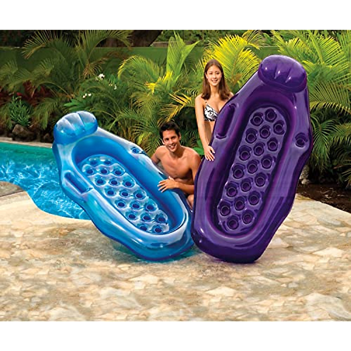 Poolmaster Riviera Wet/Dry Swimming Pool Float Sun Lounge , Blue