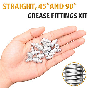 VIGRUE Grease Fittings, 245 Pieces SAE & Metric Grease Fitting Assortment Kit, Standard Grease Fittings Grease Zerks, Straight and Angled Perfect for Replacing Missing or Broken Zerk Fitting