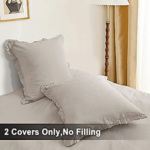 PHF 100% Linen Euro Sham With Ruffle, 26" X 26", Set of 2, No Insert, Washed Soft French Flax Throw Pillow Covers, Ultra Breathable Durable Comfy Shams for Bed Couch Sofa