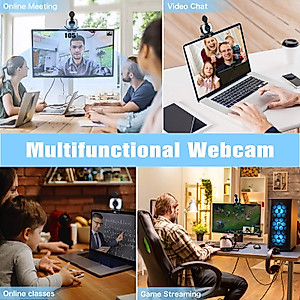2021 New Version 4K Upgraded Webcam with Adjustable Fill Light and Privacy Cover USB Camera with Microphone Wide Screen Pro Streaming Desktop Laptop Mac Webcam for Face Time Streaming and Conferencing