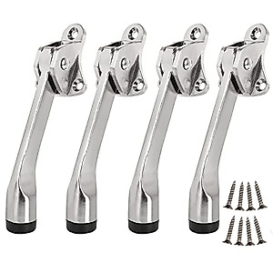 4 Pack Kickdown Door Stop, Commercial Heavy Duty Door Stops for Bottom of Door, Kickstand Door Stopper with Rubber Tip and Spring Lever, Adjustable, Easy to Kick Down Door Stoppers and Release