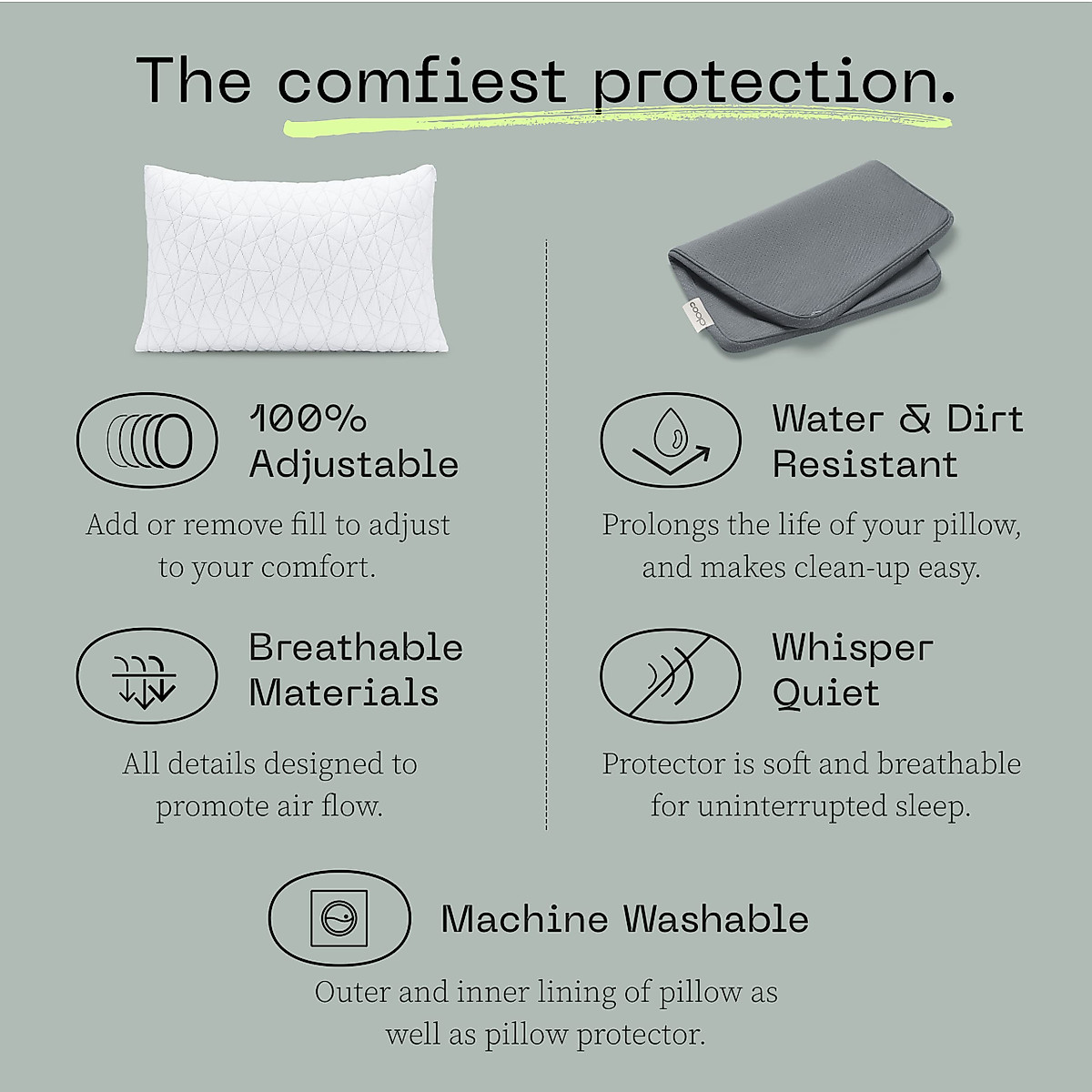 Coop Home Goods - Toddler Pillow (14x19) and Grey Pillow Protector - Premium Cross-Cut Memory Foam - Soft Lulltra Washable Cover from Rayon - CertiPUR-US/GREENGUARD Gold Certified