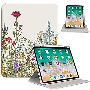 Rotating iPad 10.9/11 inch Case for iPad Air 5th/4th Generation 2022/2020,360 Degree Rotating Multi-Angle View Stand Cover with Pencil Holder for iPad Pro 11"/iPad Air 4 & 5, Flowers