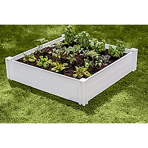 Vita Classic 4'X4'x11 Vinyl Raised, White VT17108 x 4ft Modular Garden Bed, 11" H