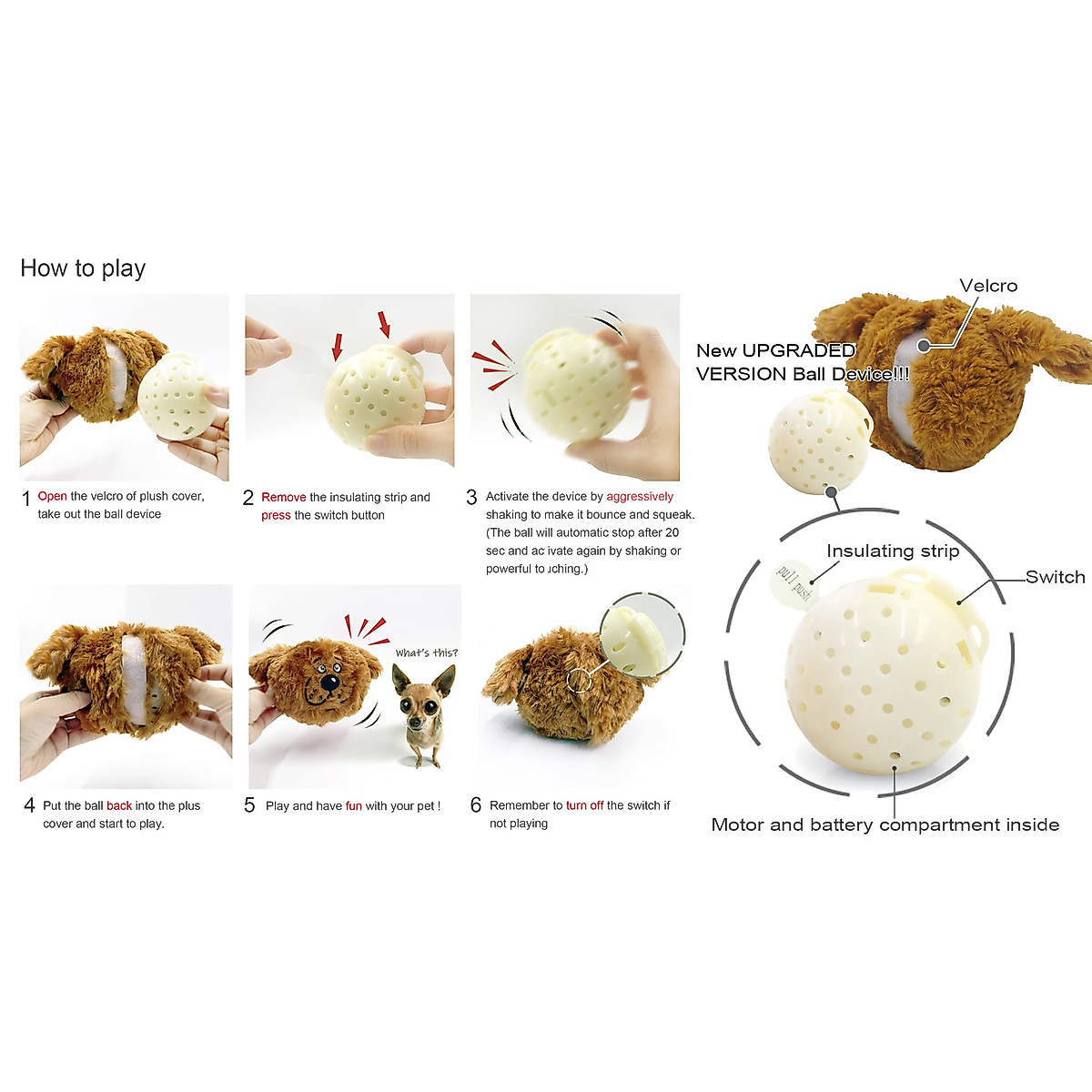 YOOGAO Pet Interactive Dog Toy, Plush Electric Dog Toy, Vibrating and Squeaky, Battery Operated, Prevent Boredom for Pets (Owly)