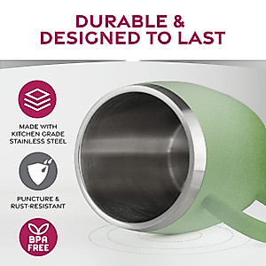 FineDine Double-Wall Stainless Steel, Drinking Cup, Coffee Mugs with Spill-Resistant Lids, Comfortable Handle for Hot & Cold Drinks, Shatterproof Coffee Cups, 14 Ounces