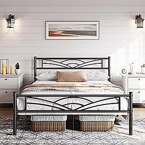 Yaheetech Full Size Bed Frame Metal Platform Bed Mattress Foundation with Cloud-Inspired Design Headboard/Footboard/Ample Under Bed Storage/No Box Spring Needed/Full Size Black