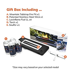 LOVINFLAME Mountain Tabletop Fire Pit 20 Inch for Indoor and Outdoor, Wind Resistant Tabletop Fireplace for Balcony and Patio Decor, Smokeless Fire Pit with 4pcs Ethanol-Free Fuel and Torch Lighter