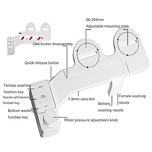 EOLTMESS Bidet Attachment for Toilet, Ultra-Slim Self Cleaning Dual Nozzle Hygienic Toilet Bidet, Warm & Cold Fresh Water Bidet Sprayer with Feminine Wash & Rear Wash(1/2)