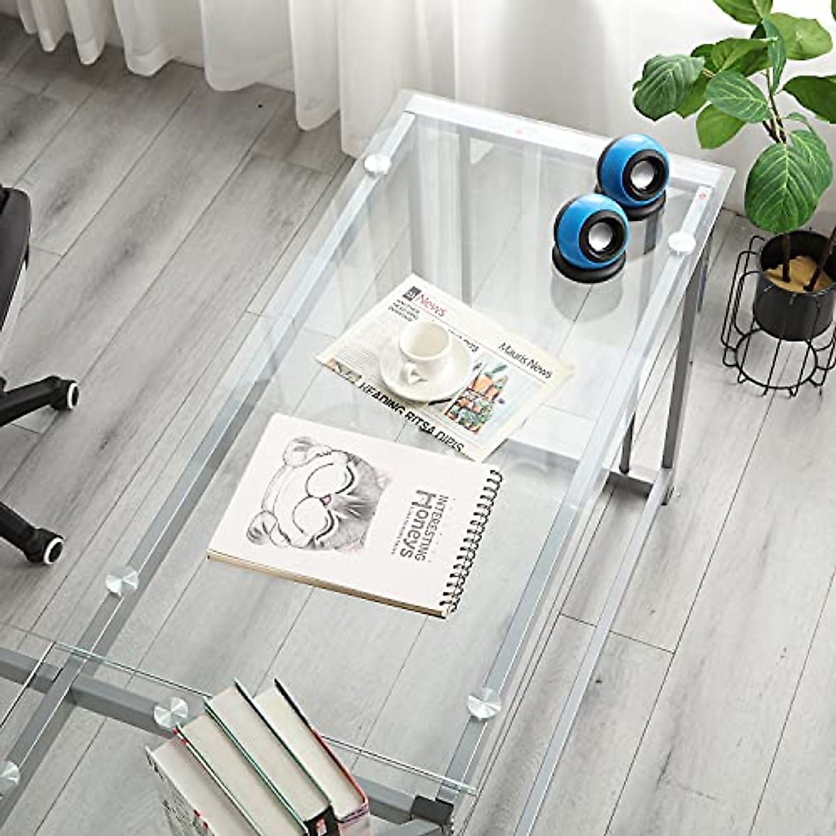 SogesHome 39 inches L Shaped Computer Desks, Glass L Desk Home Office Workstation Writing Table, Corner Desk Gaming Desk