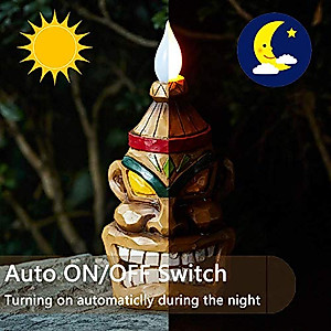 Yiosax Tiki Touch Outdoor Decor-Solar Tiki Torches Figurine with Flickering Flame |Easter Garden Statues for Patio, Bar, Yard, Backyard Decorations(8.74inch Tall)