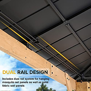 EAGLE PEAK 11x13 Hardtop Gazebo, Galvanized Steel Double Roof Gazebo with Cedar Wood Frame, Outdoor Pavilion with Netting for Patio, Deck, Lawn and Garden, Natural Wood/Black