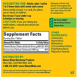 Nature Made Calcium 750 mg with Vitamin D3 and K, Dietary Supplement for Bone Support, 300 Tablets+Better Guide Vitamins Supplements Book Free