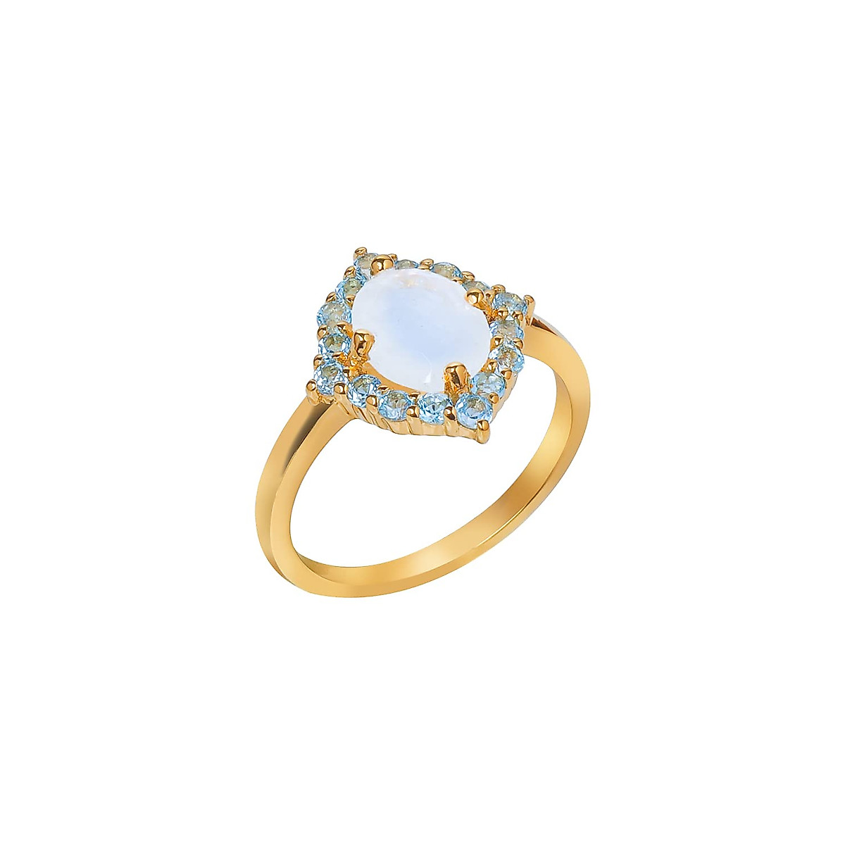 YoTreasure 2.01 Ct. Moonstone Blue Topaz 925 Sterling Silver Gold Plated Promise Ring