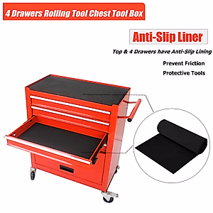 nifoti 4 Drawers Tool Cart on Wheels,Rolling Tool Box Tool Storage， Drawers Rolling Tool Box Organizer Tool Case for Garage, Warehouse, Workshop, Repair Shop (4 Drawers(Red))