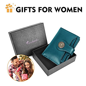 Travelambo Small Womens Wallet with 2 ID Windows, RFID Blocking Bifold Leather Card Holder Purse with Zipper Coin Pocket